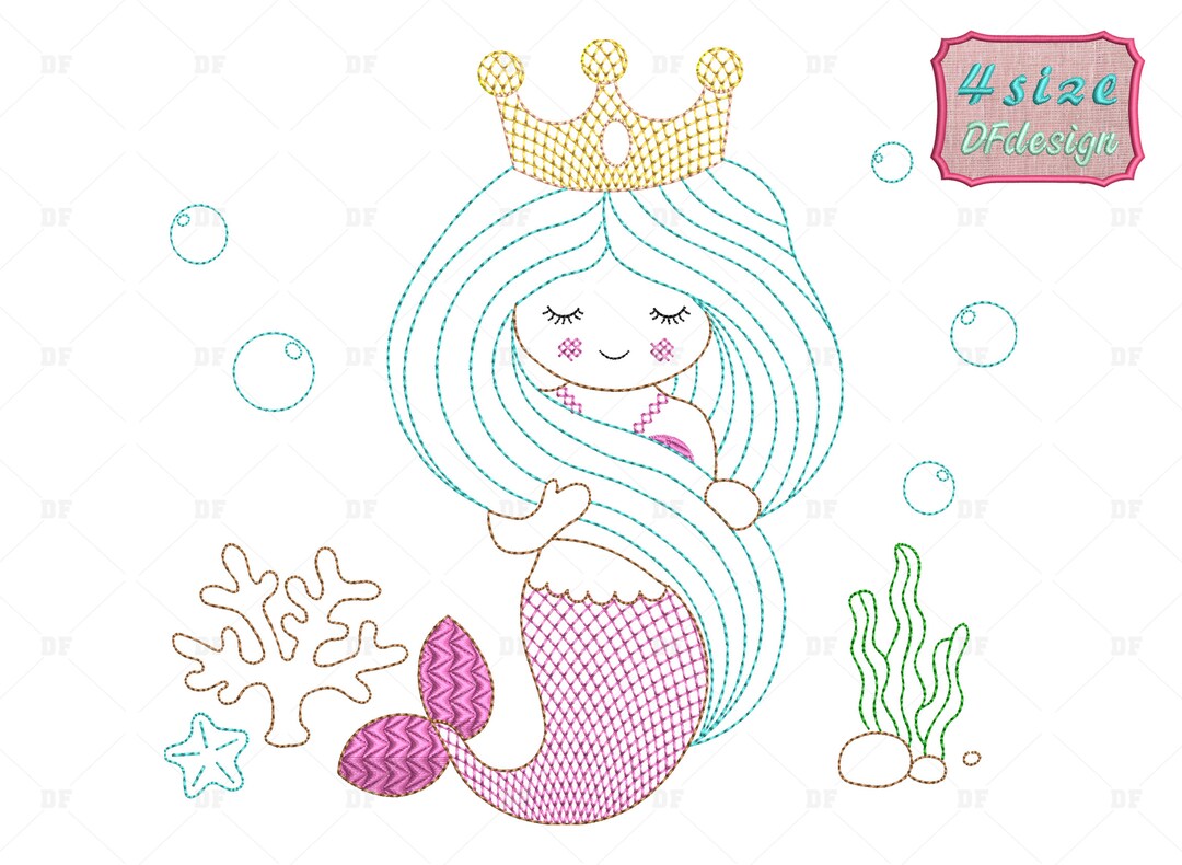 Mermaid Embroidery Design, Mermaid Embroidery Pattern , Mermaid ...
