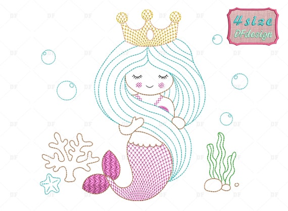 Mermaid Embroidery Design Mermaid Embroidery Pattern | Etsy