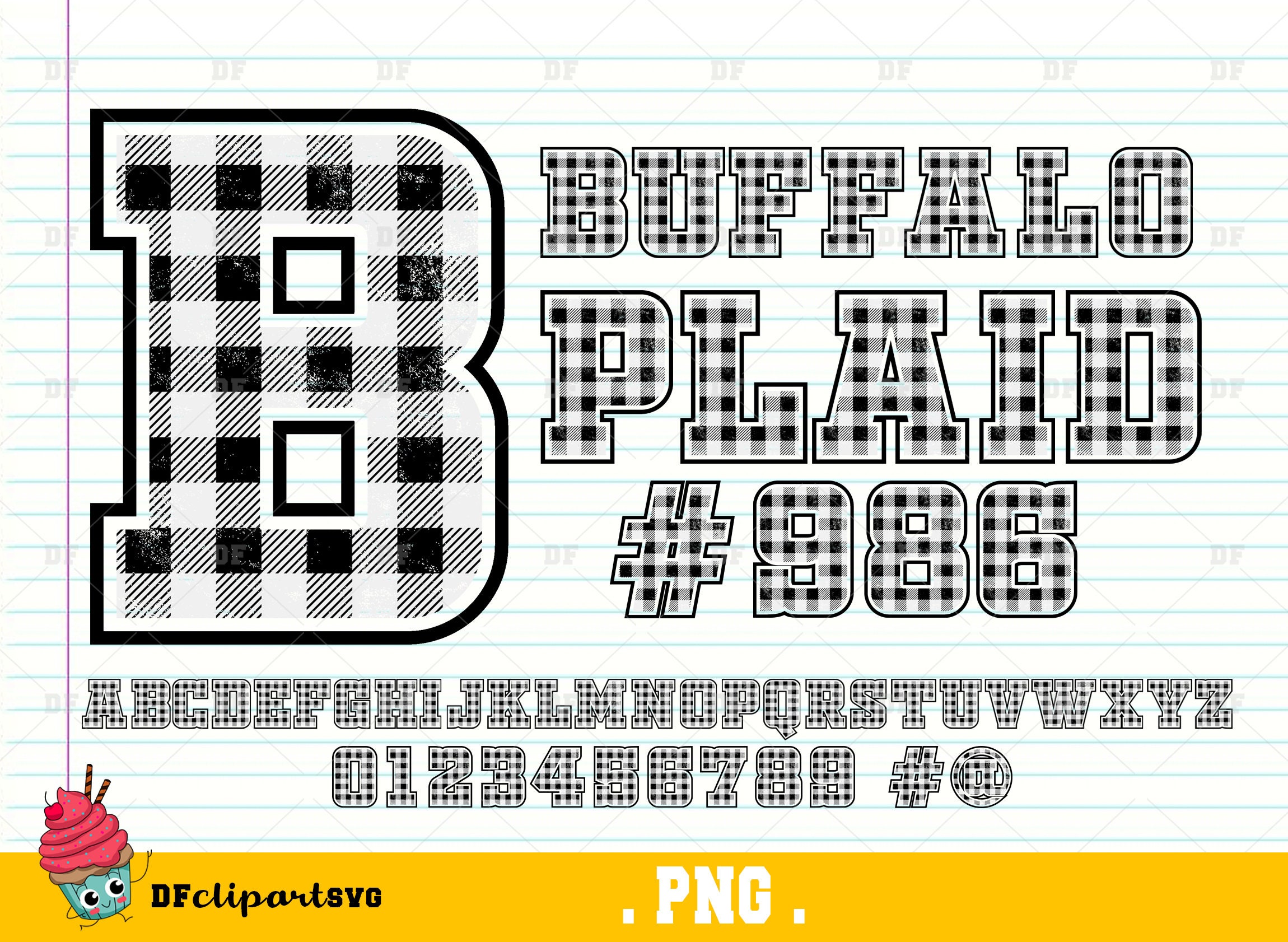 Buffalo Plaid Font: Black Doodle Letters & Numbers PNG (digital ...