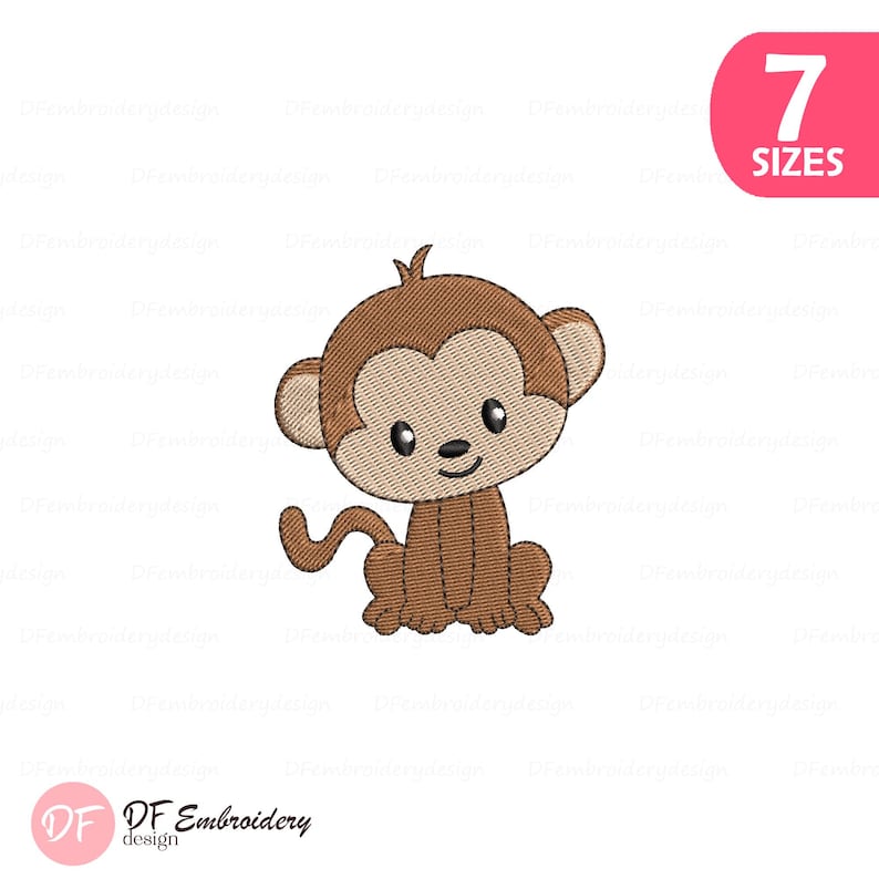 Mini Baby Monkey Embroidery Design – Jungle Safari Applique (7 Sizes ...