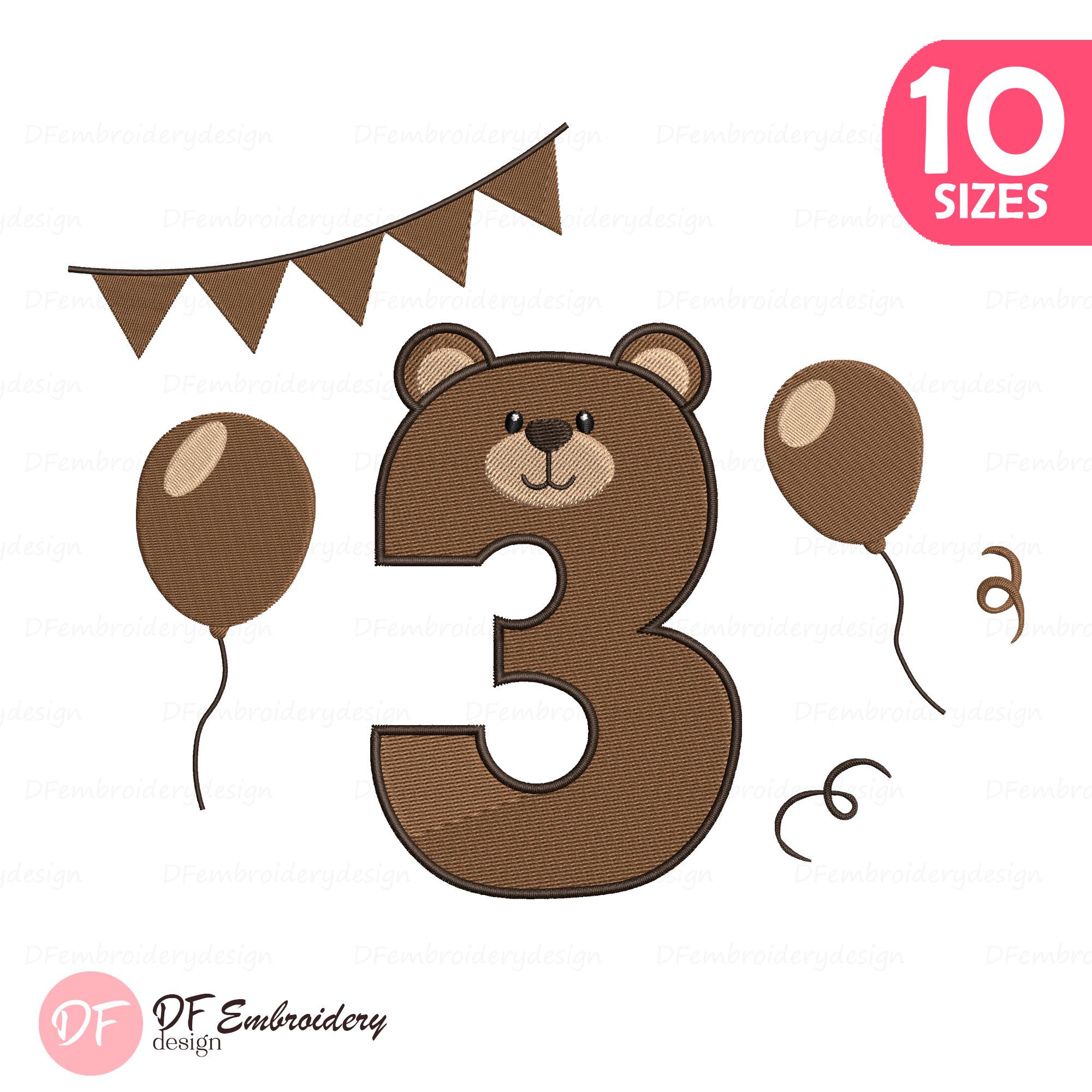 Teddy Bear Numbers Embroidery Design: Baby Birthday Outfit, 10 Sizes ...
