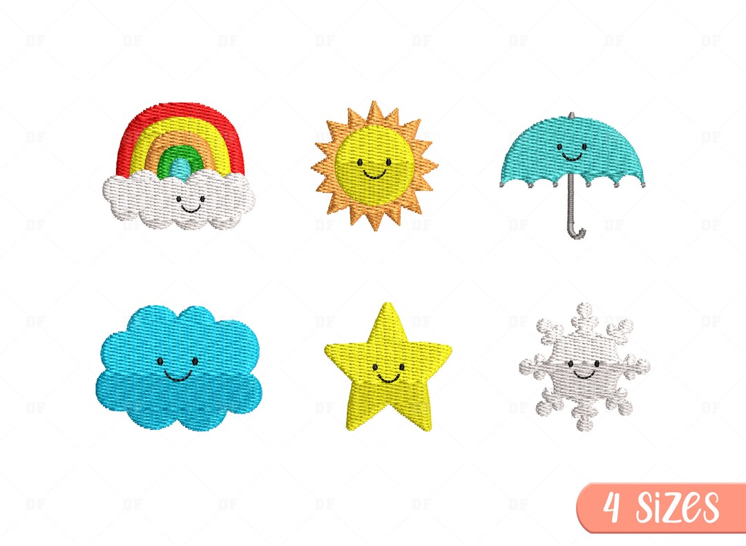 Mini Sun Cloud Rainbow Snow Star Umbrella Embroidery Design, Weather ...