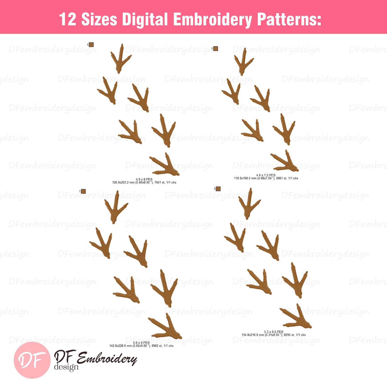 Chicken Footprints Embroidery Design, Farm Animal Tracks (instant ...