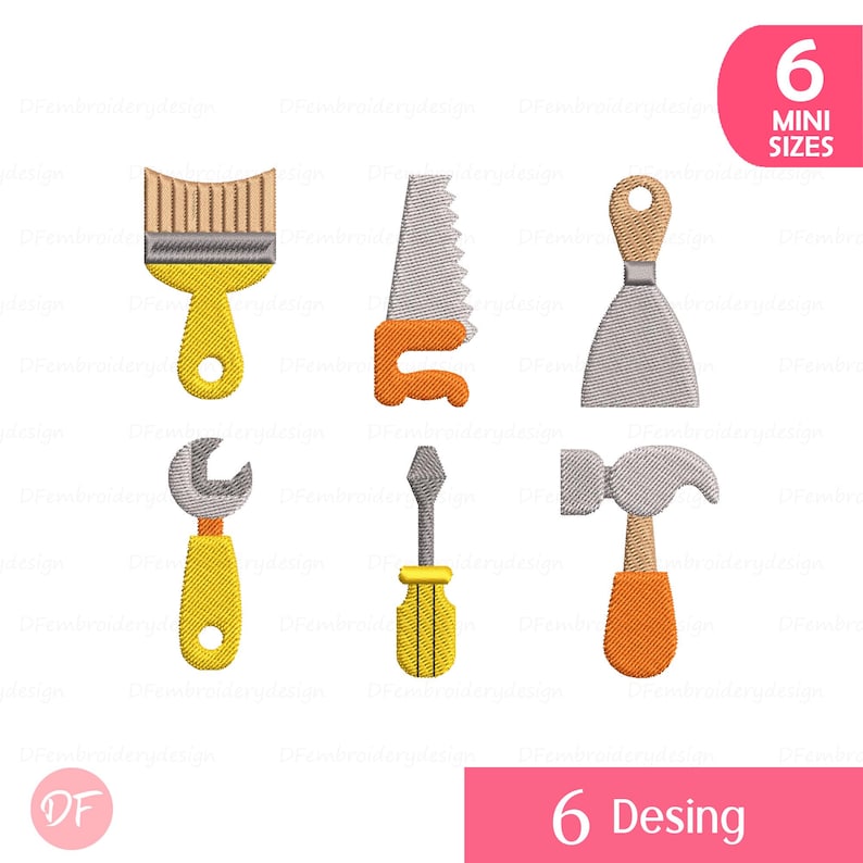 Mini Mechanic Tools Embroidery Designs Bundle, Construction Hammer ...