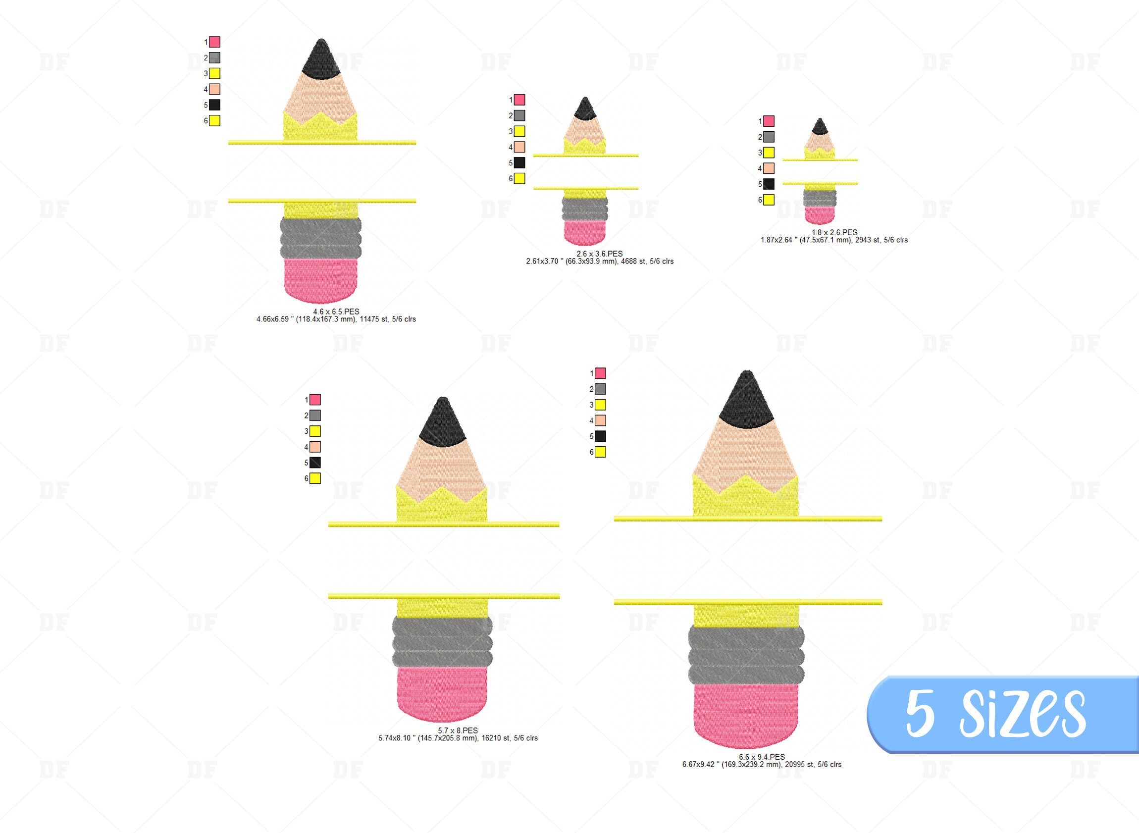 Pencil Split Embroidery Design School Monogram Embroidery - Etsy