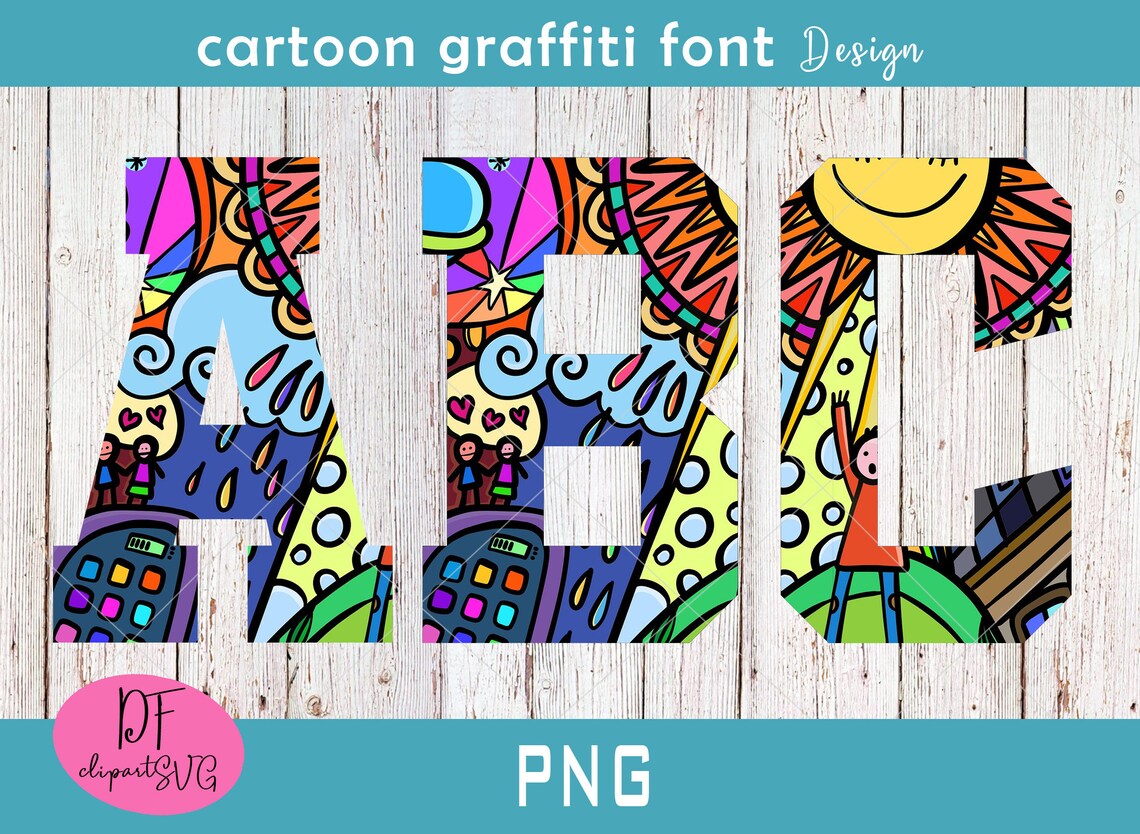 Cartoon graffiti font cartoon Alphabet Font PNG Alphabet | Etsy
