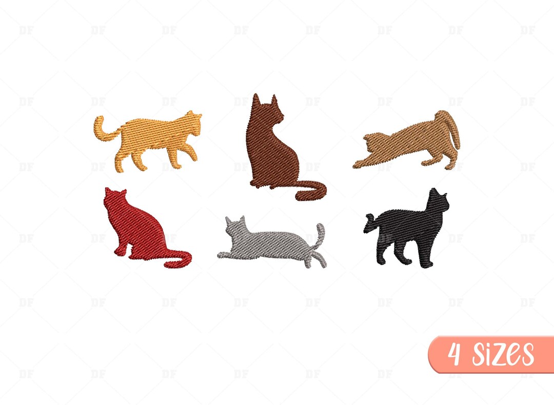 Mini Cat Embroidery Designs, Cat Embroidery Designs, Animal Embroidery ...