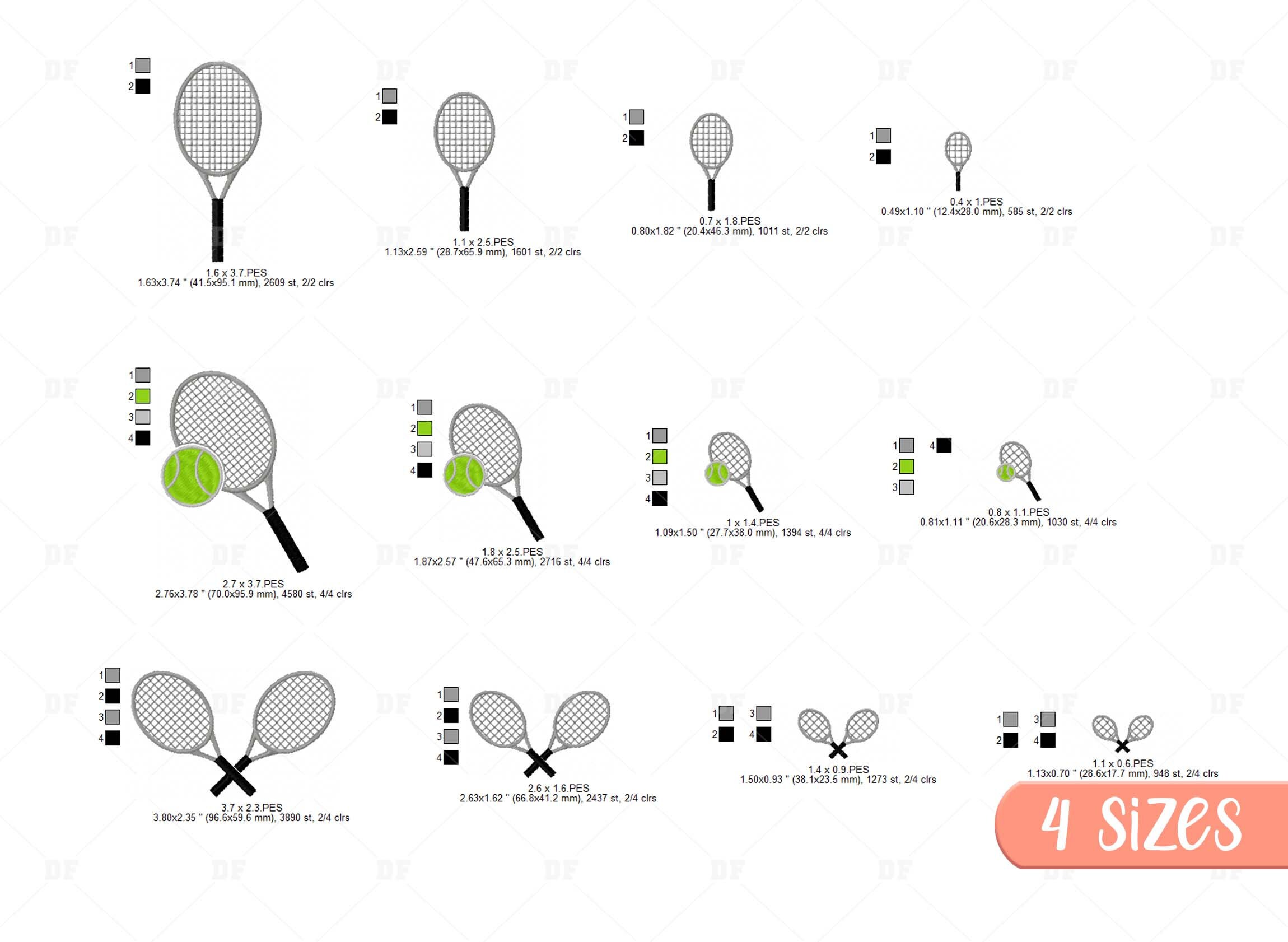 Mini Tennis Embroidery Designs Tennis Embroidery Designs - Etsy