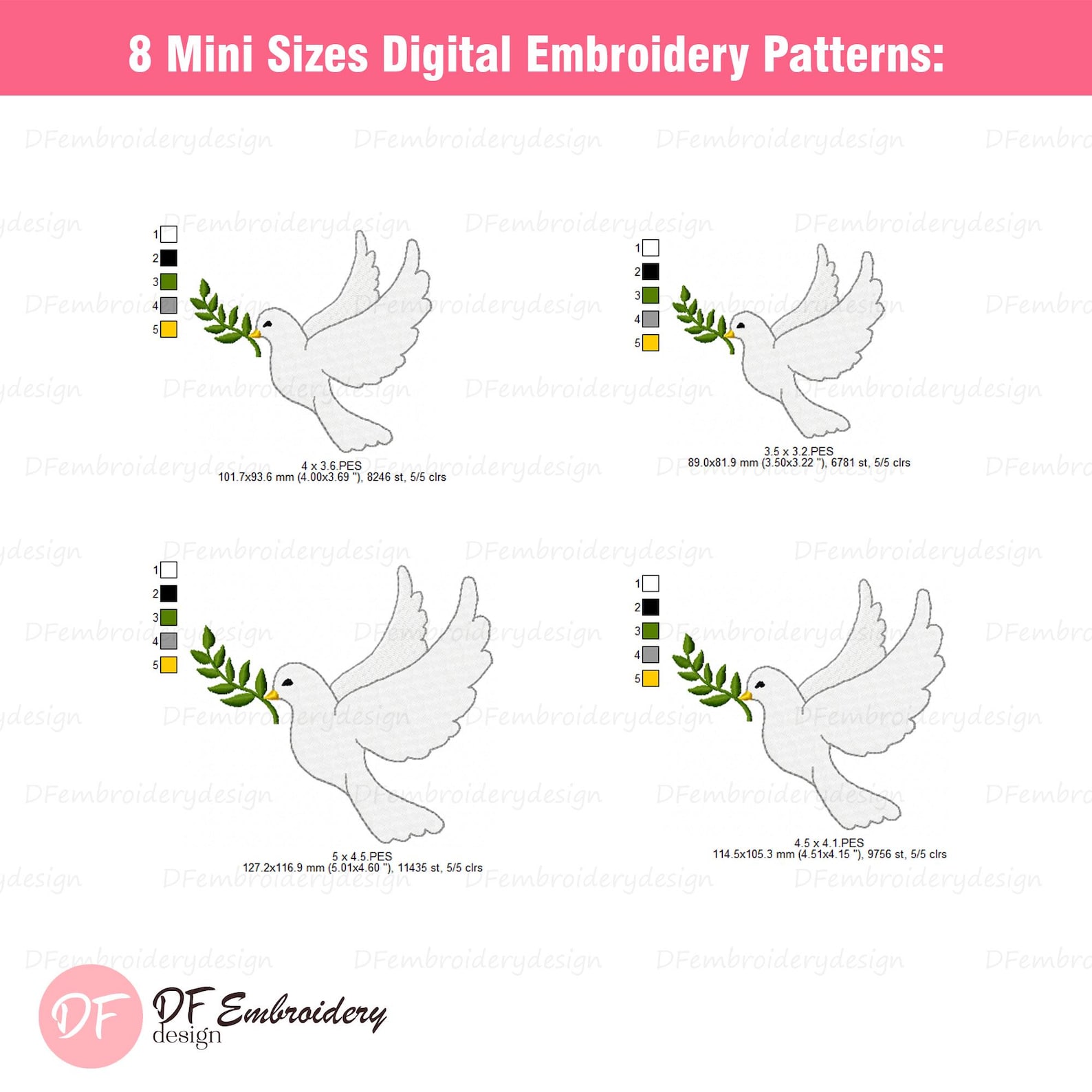 Mini Dove Machine Embroidery Design: Wedding, Christening, Family ...