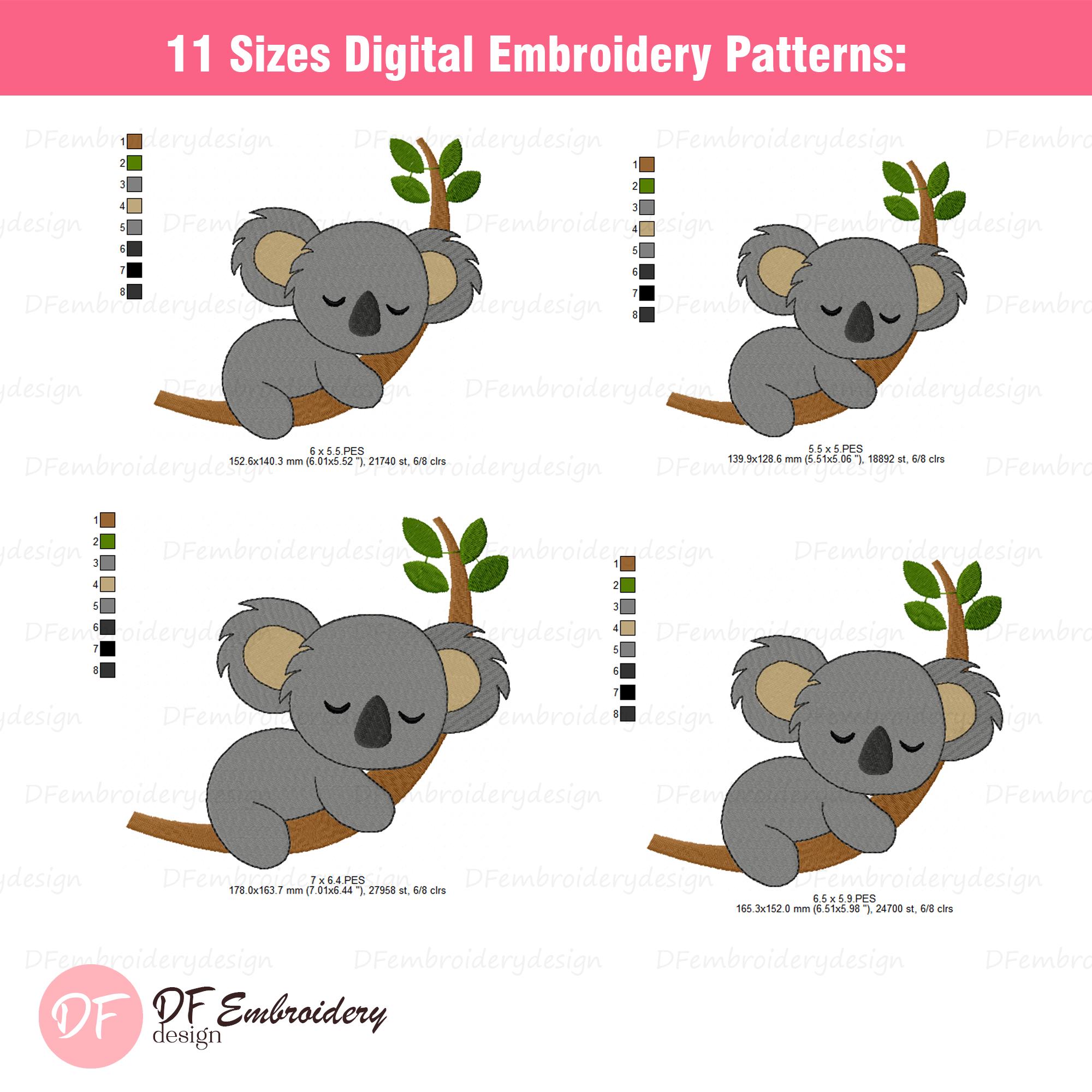 Baby Koala Embroidery Design – Cute Safari Animal Machine Embroidery ...