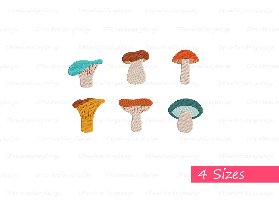Mini Mushroom Embroidery Designs, Mushroom Embroidery Designs, 6 Design ...