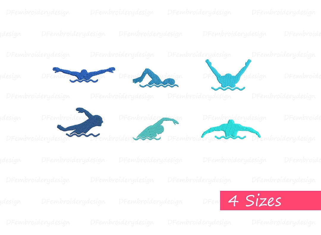 Mini Swimming Embroidery Designs, Swimming Silhouette Embroidery ...