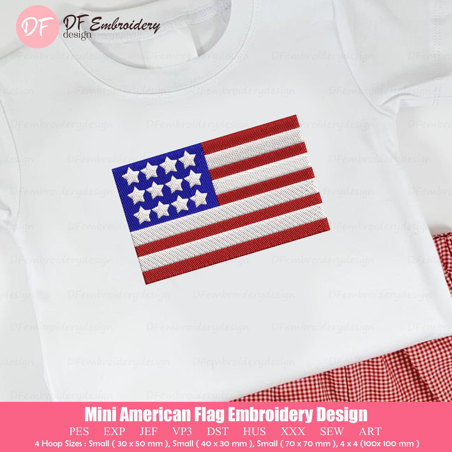 Mini American Flag Embroidery Design: Patriotic USA File (instant ...