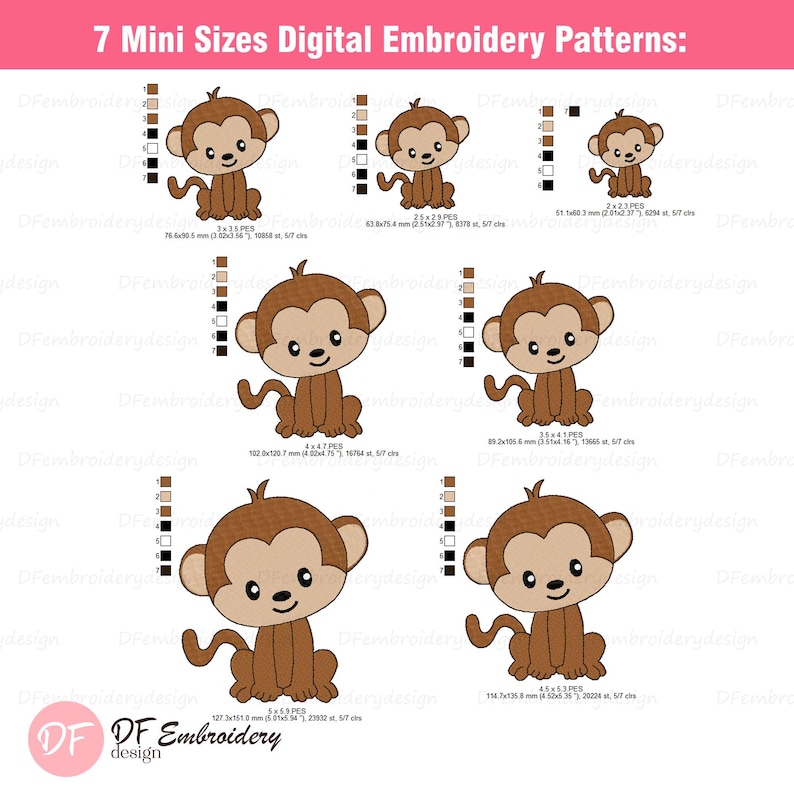 Mini Baby Monkey Embroidery Design – Jungle Safari Applique (7 Sizes ...