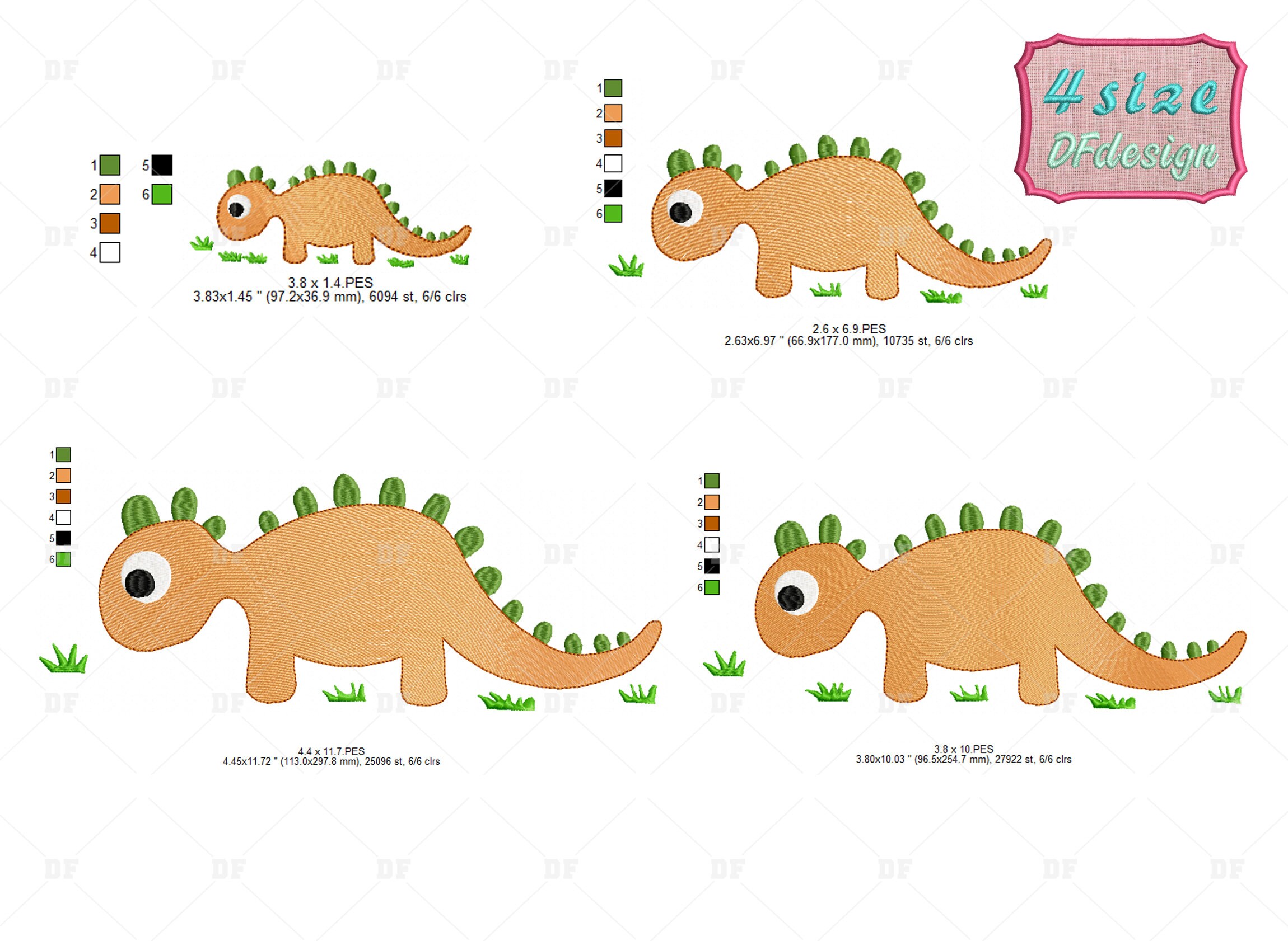 Dinosaur Embroidery Design Dinosaur Embroidery Bundle 4 Size - Etsy