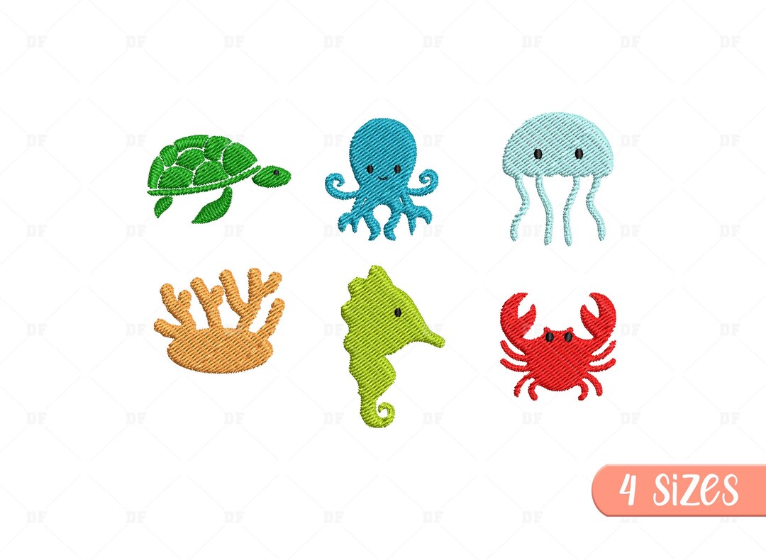 Mini Sea Animals Embroidery Designs, Ocean Embroidery Designs, Animals ...