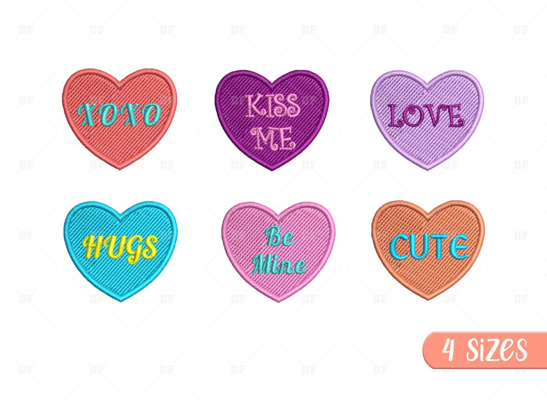 Mini Conversation Hearts Embroidery Design, Heart Embroidery Design ...