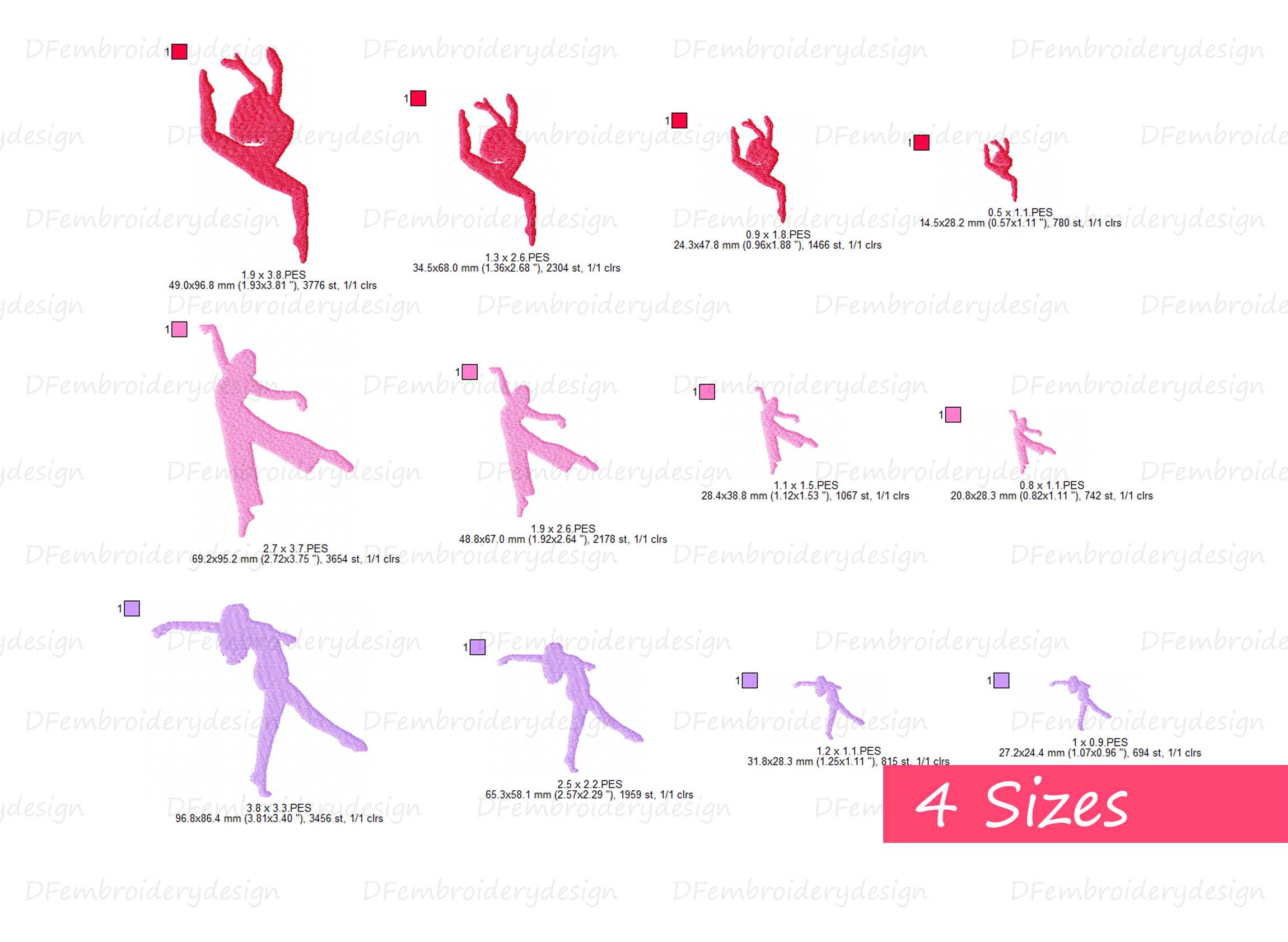 Mini Modern Dance Embroidery Designs: 6 Designs, 4 Sizes (digital ...