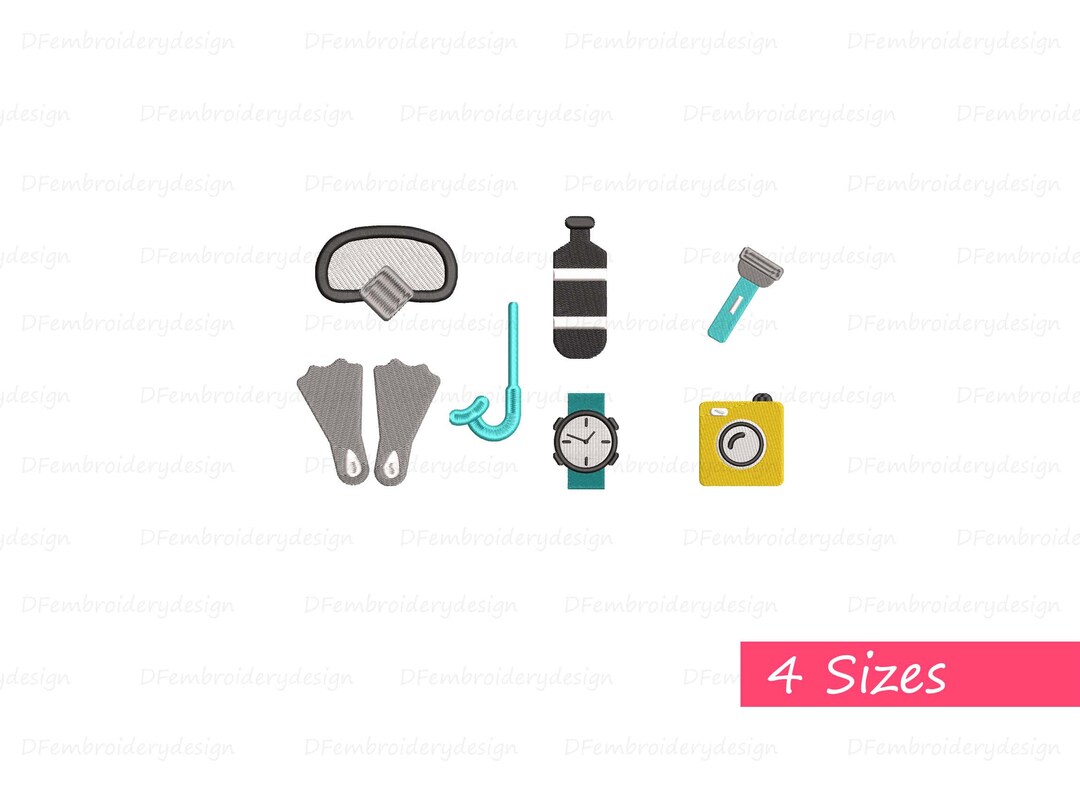 Mini Diving Gear Embroidery Designs, Diving Gear Embroidery Design ...