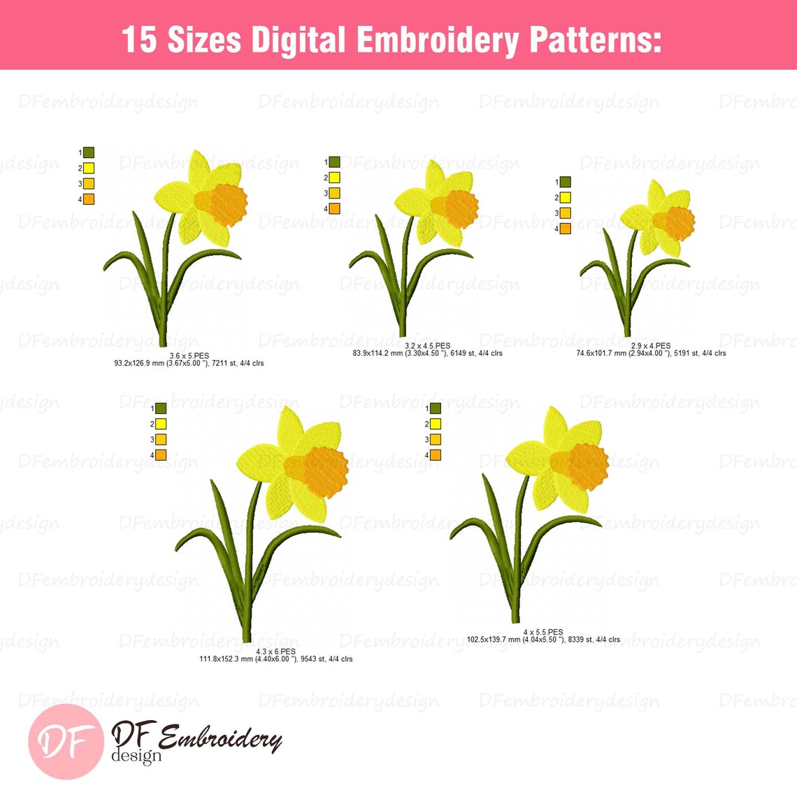 Daffodil Embroidery Design, Spring Flower Machine Embroidery File ...