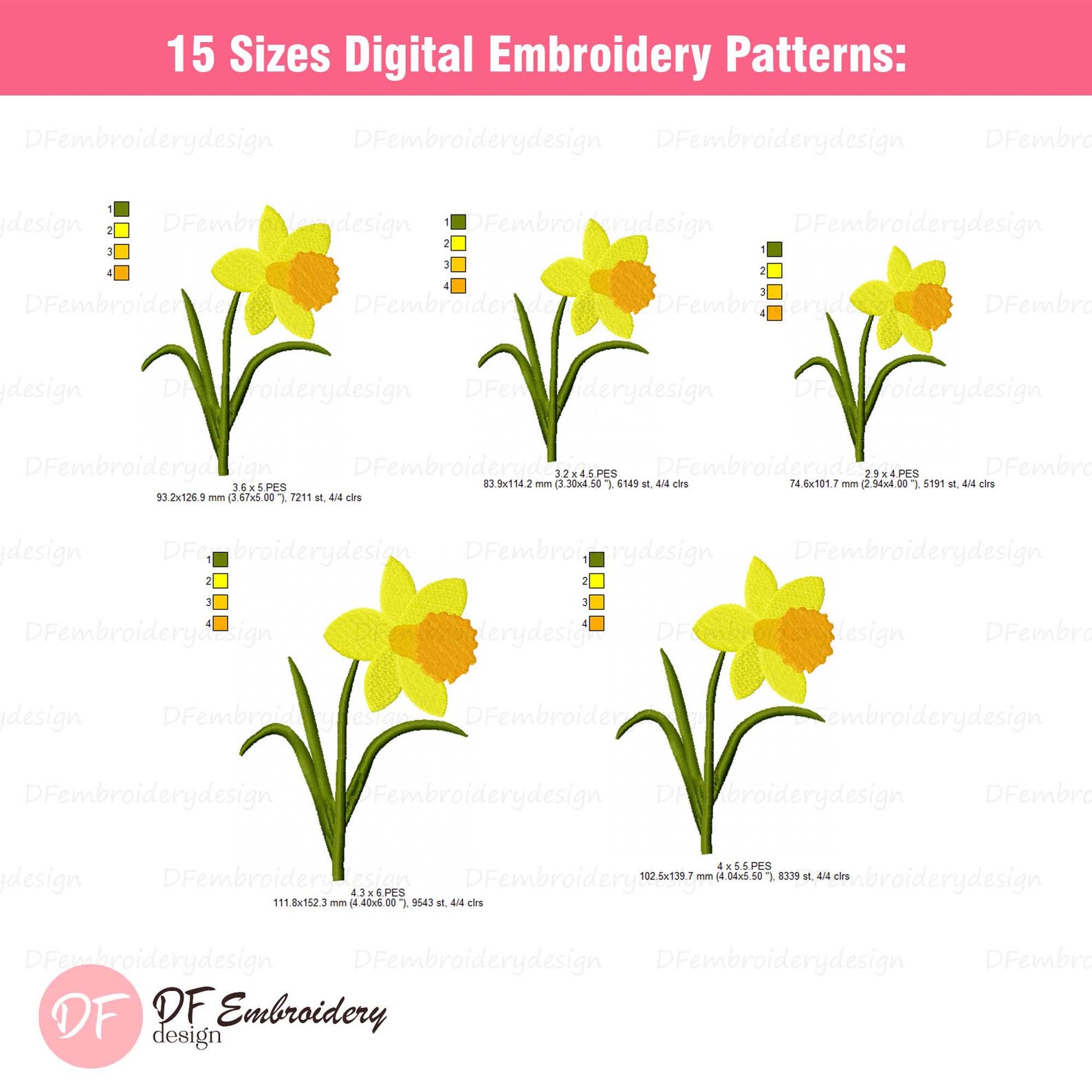 Daffodil Embroidery Design, Spring Flower Machine Embroidery File ...