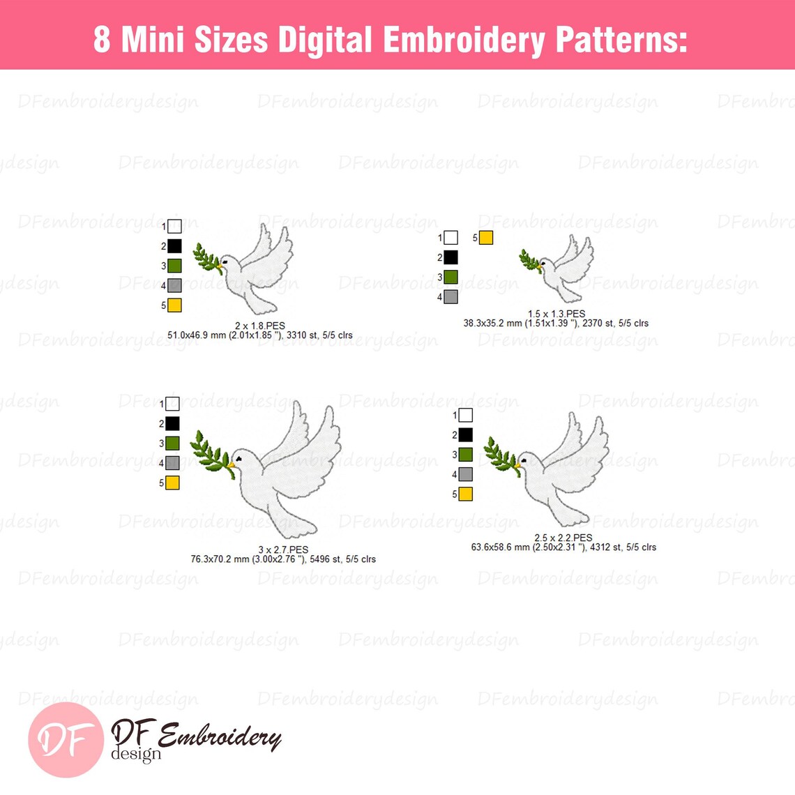 Mini Dove Machine Embroidery Design: Wedding, Christening, Family ...