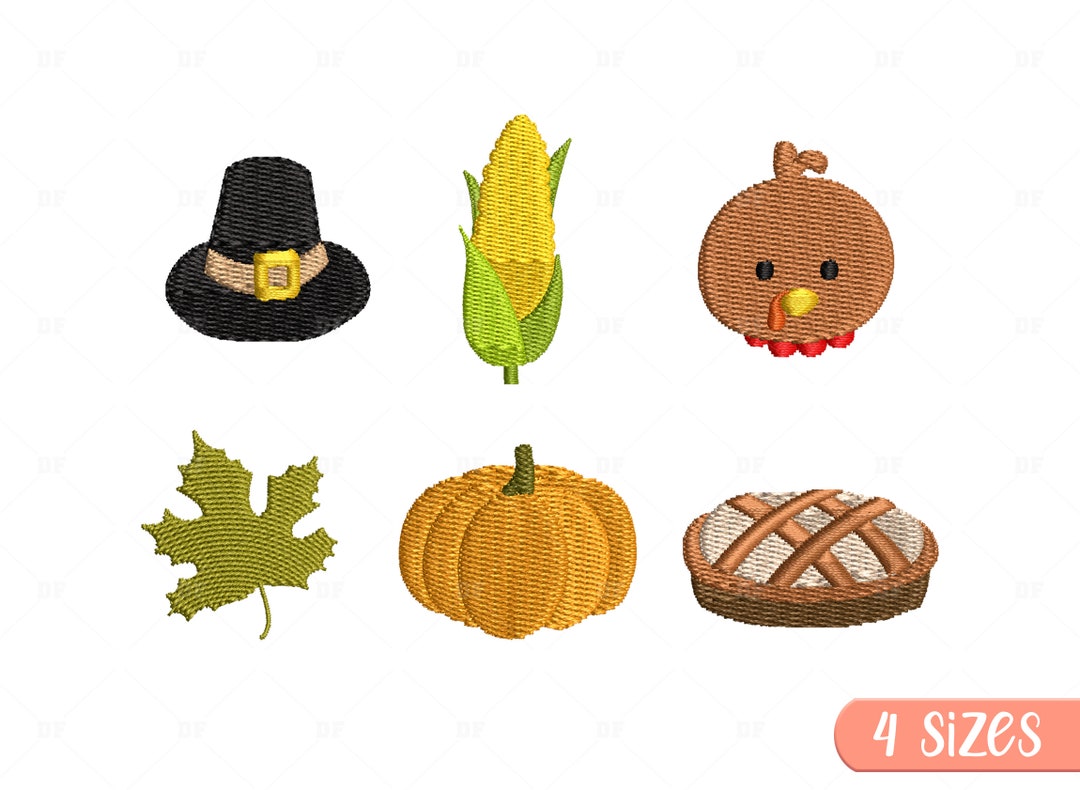 Mini Thanksgiving Embroidery Designs, Turkey Embroidery Design, Corn ...