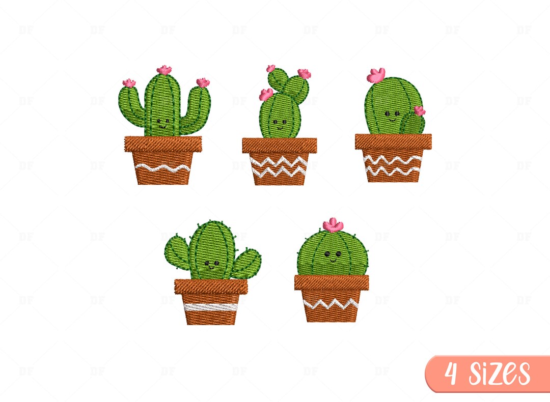 Mini Cactus Embroidery Design, Plant Embroidery Design, 5 Design, 4 ...
