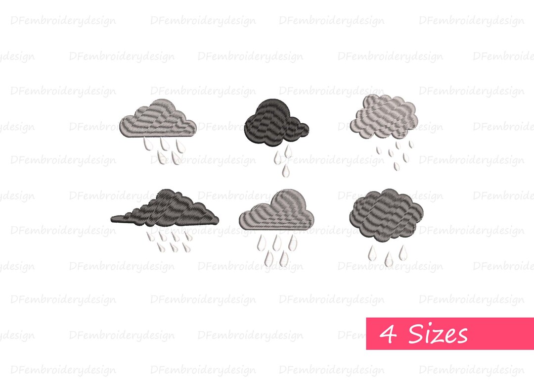 Mini Rain Cloud Embroidery Designs, Cute Digital Download for Weather ...
