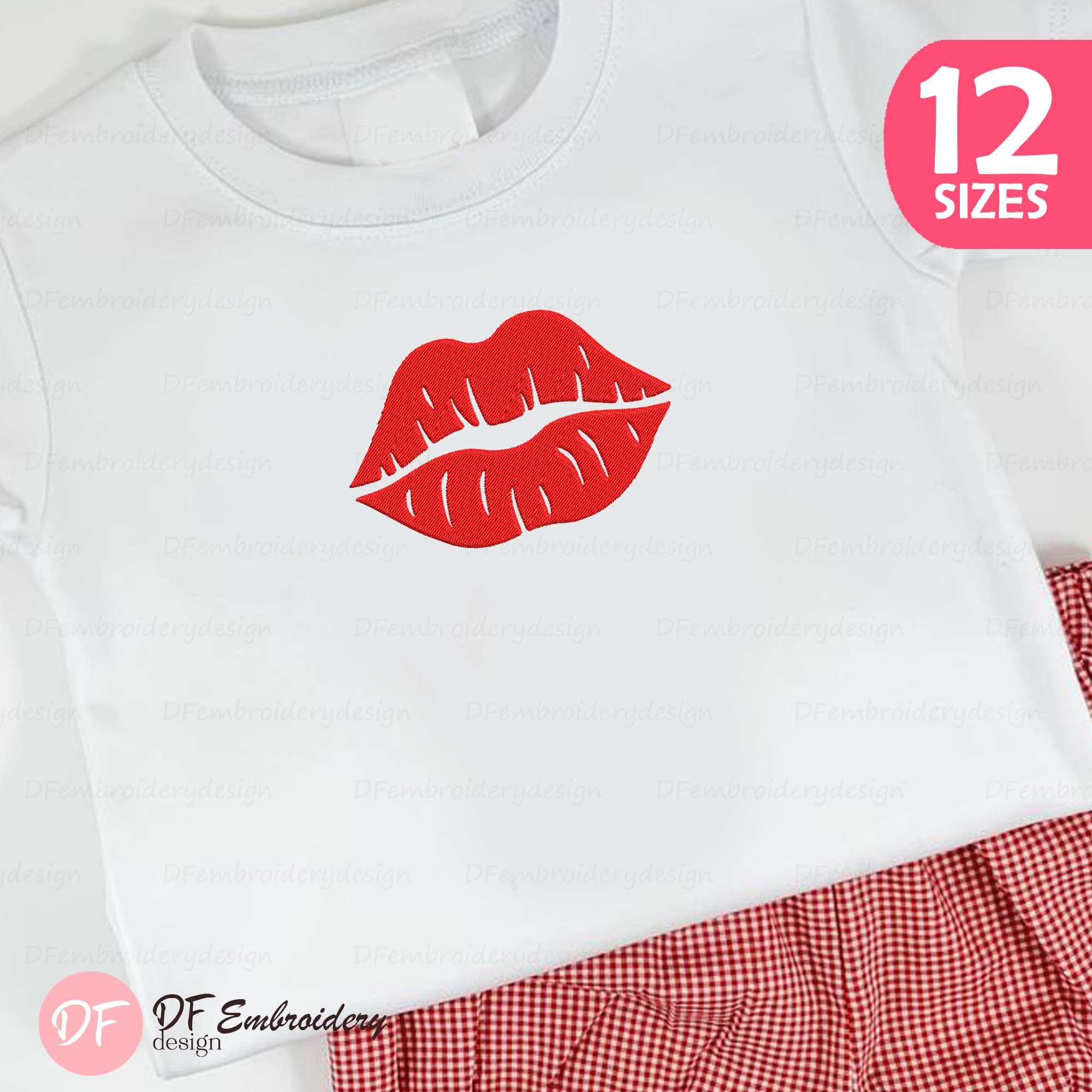 Lips Embroidery Design, Kiss Mark Machine Embroidery File (instant ...