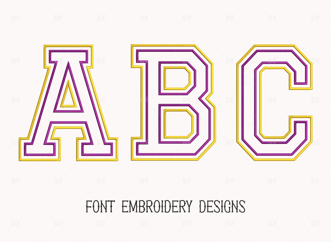 Varsity Font Embroidery Design: Double Outline Letters & Numbers (4 ...