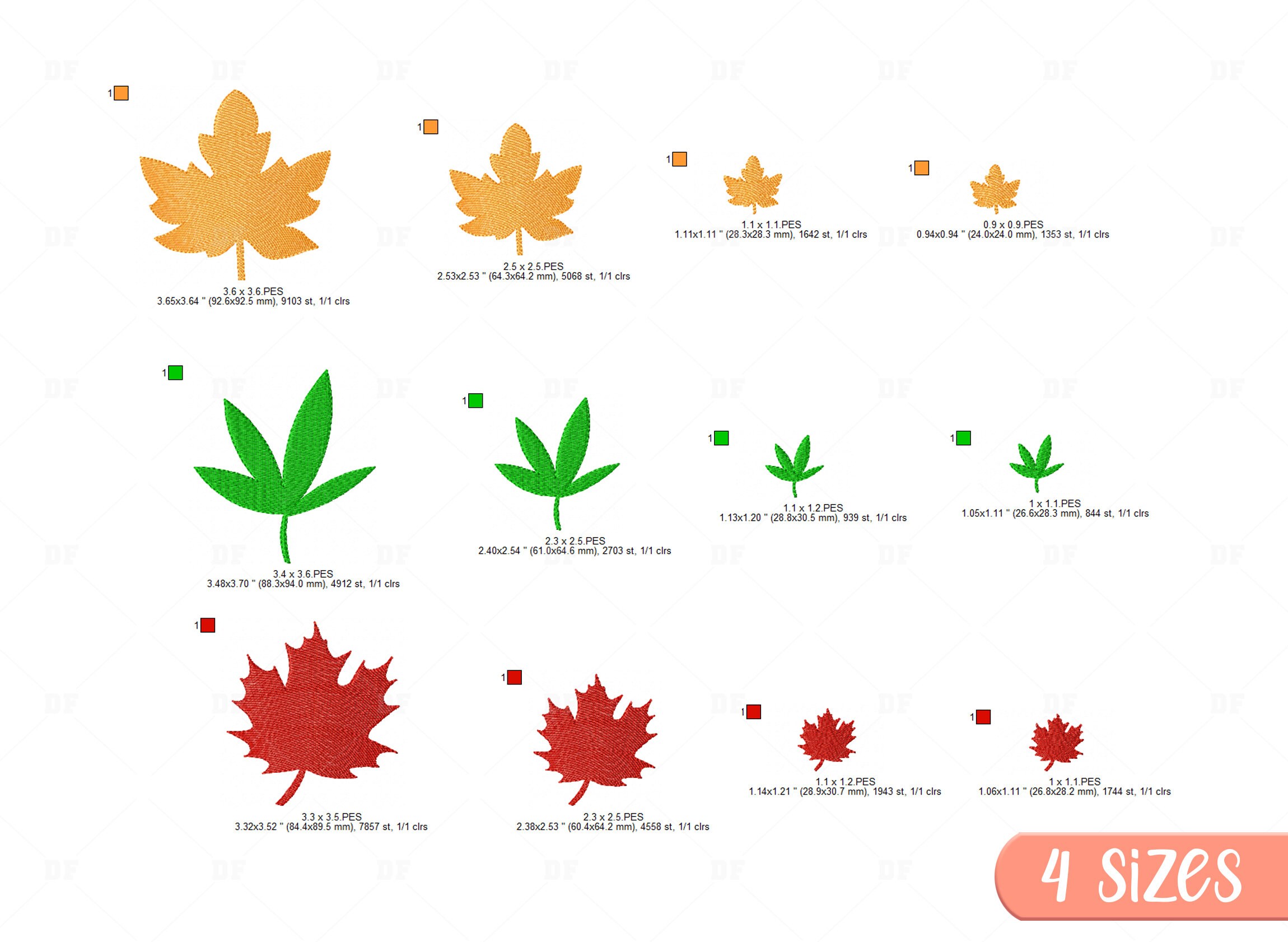 Mini Fall Leaves Embroidery Designs Maple Leaves Machine - Etsy