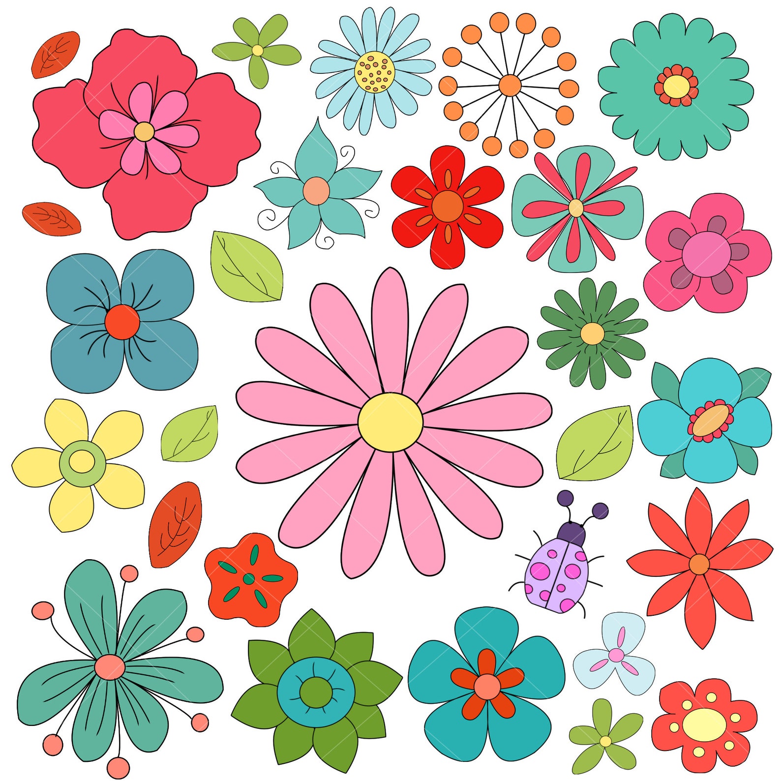 Flower Clipart Bundle 24 Flower Clipart Flower Clip Digital - Etsy