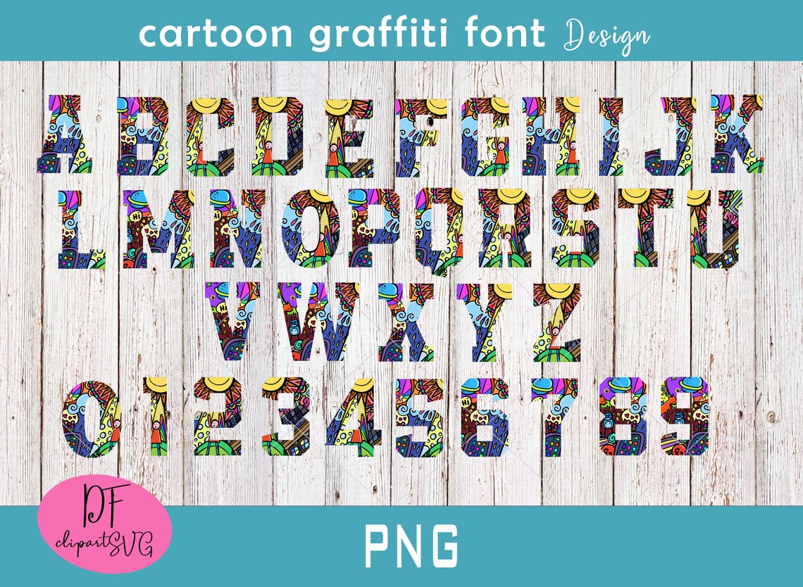 Cartoon graffiti font cartoon Alphabet Font PNG Alphabet | Etsy
