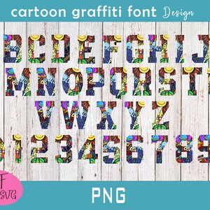 Cartoon Graffiti Font, Cartoon Alphabet, Font PNG, Alphabet Png, Number ...