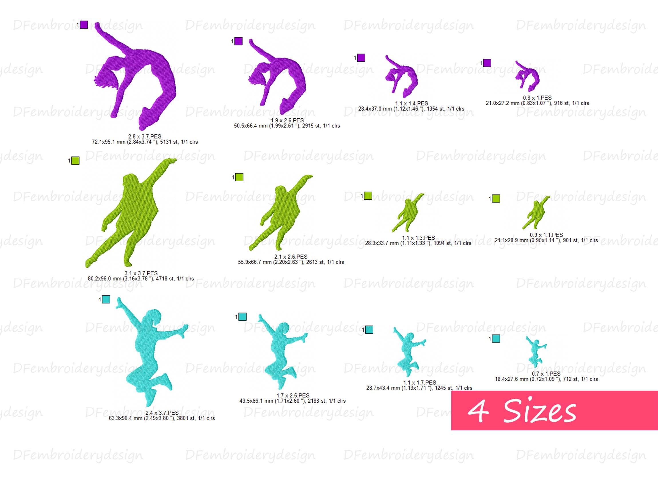 Mini Modern Dance Embroidery Designs: 6 Designs, 4 Sizes (digital ...