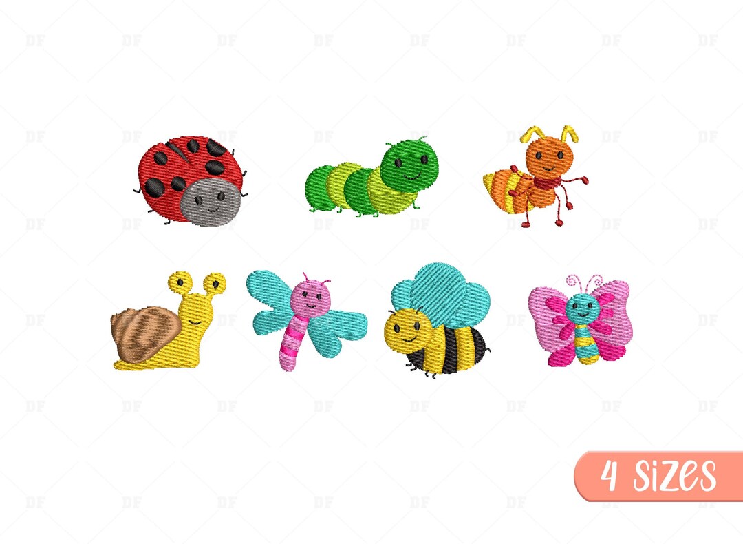 Mini Insect Embroidery Designs, Animals Embroidery Designs, 7 Designs ...