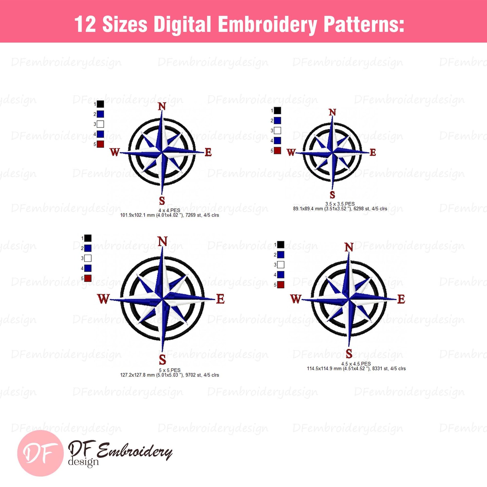 Compass Embroidery Design, Nautical Machine Stitch File (digital ...