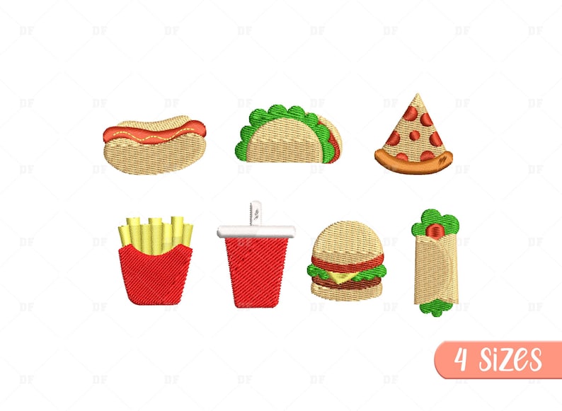 Mini Fast Food Embroidery Designs Fast Food Embroidery - Etsy