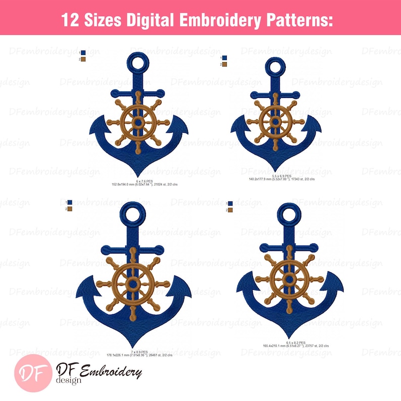Nautical Anchor Rudder Embroidery Design, Marine Sailing File (instant ...