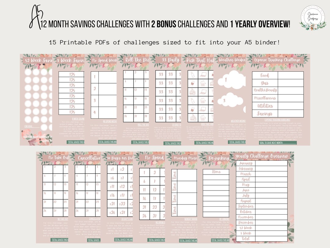 A5 Savings Challenge Bundle Printable Savings Challenges - Etsy