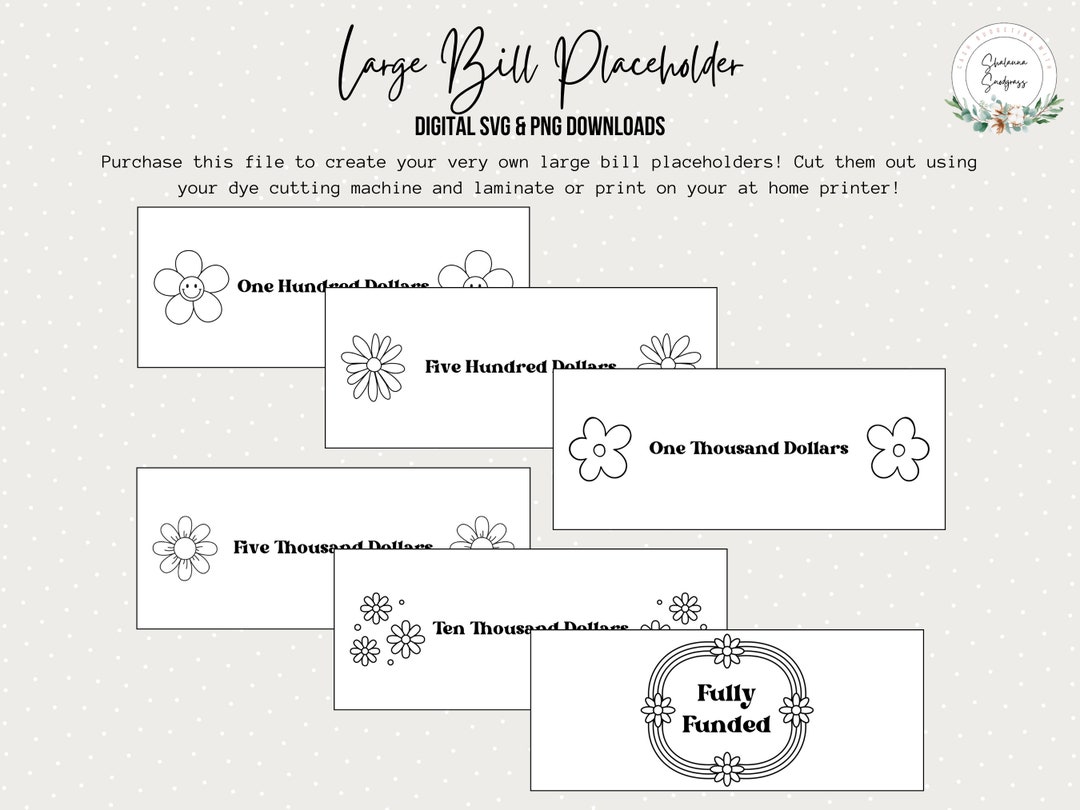 SVG, PNG Retro 6 Bill Placeholders for All Cash Budgeters Cash ...