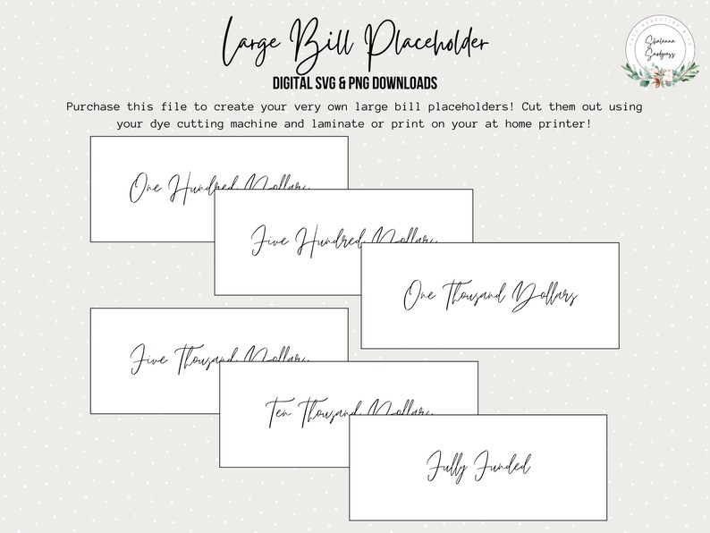 SVG, PNG Minimalist 6 Bill Placeholders for All Cash Budgeters Cash ...