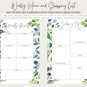 Digital Download Printable Weekly Menu Shopping List and 12 - Etsy