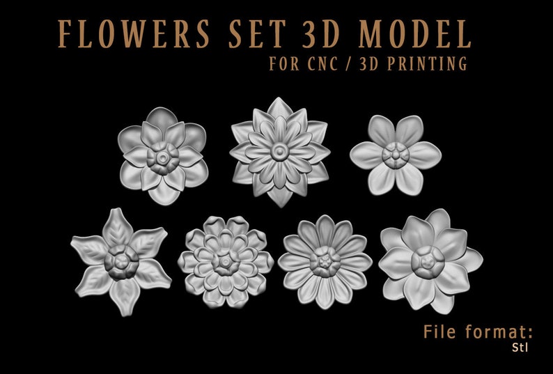 Flowers 3d Stl Model For Cnc Router Or 3d Printer Digital Files Etsy
