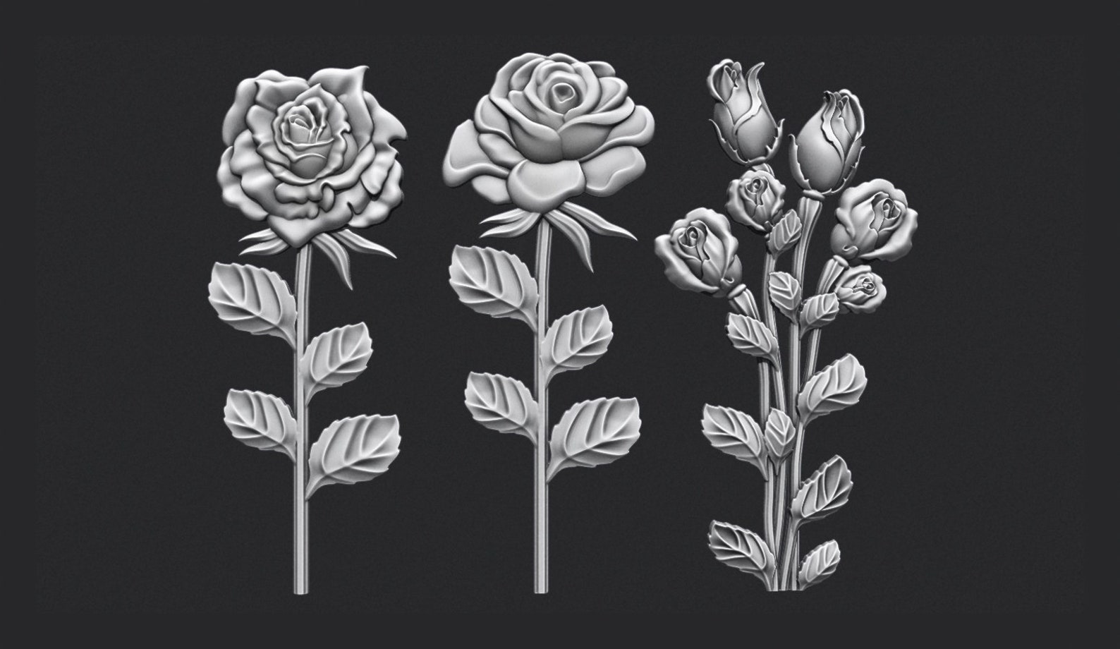 Roses Set 3d Stl Model for Cnc and 3d Printer. 3D STL Model for CNC ...