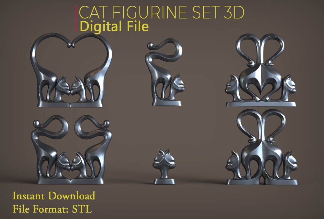 Cat Figurine Set 3D Stl Model for 3D Printing, Instant Download - Etsy