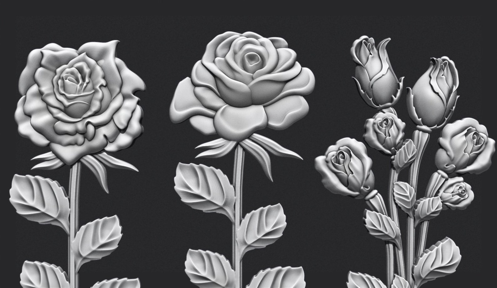 Roses Set 3d Stl Model for Cnc and 3d Printer. 3D STL Model for CNC ...