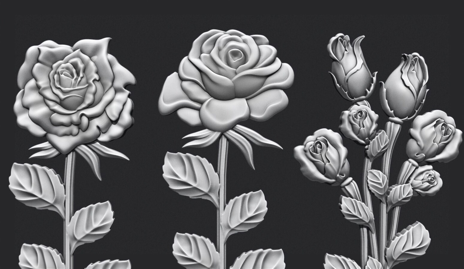 Roses Set 3d Stl Model for Cnc and 3d Printer. 3D STL Model for CNC ...