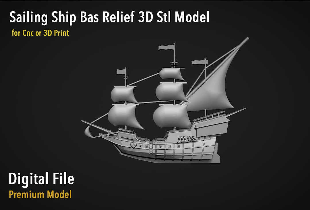 Sailing Ship Bas Relief 3D Stl Model for Cnc or 3d Printing Digital ...